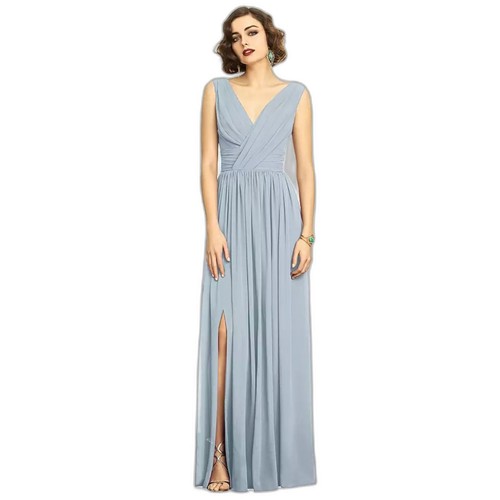 Dessy Collection Sz 2 Sleeveless Draped Chiffon Maxi Dress Front Slit ...