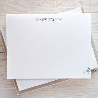 Personalized Simple Masculine A2 Flat Note Card Set of 12 w/Envelopes ...