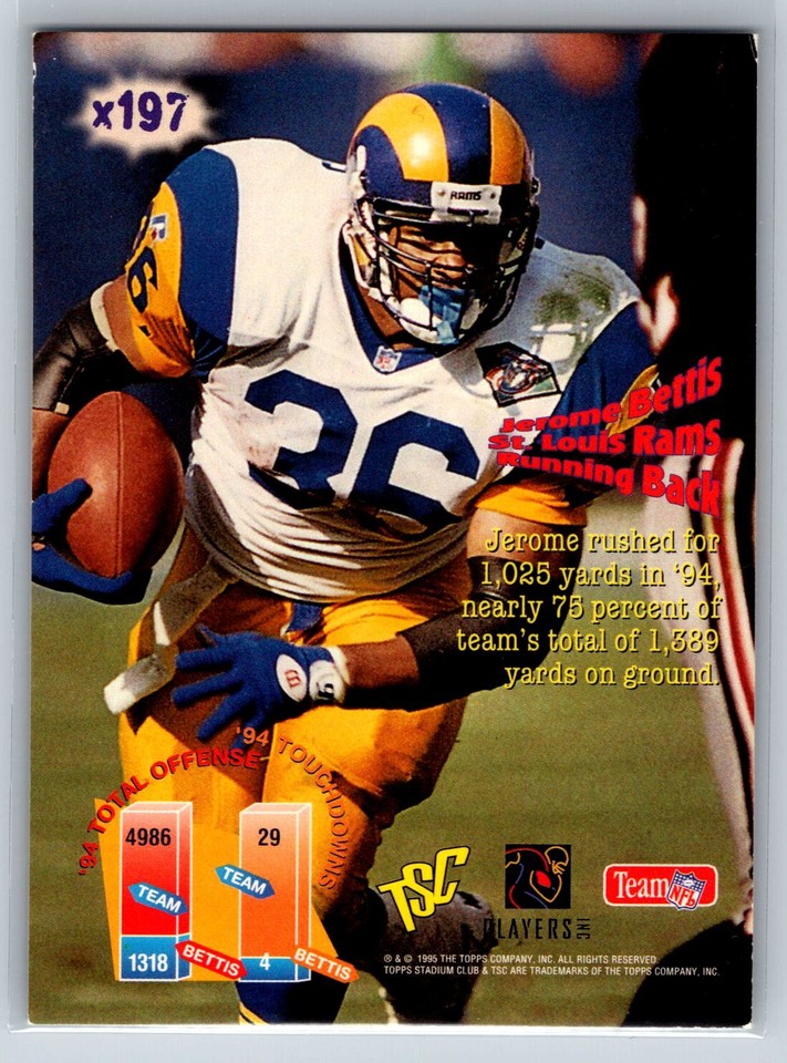 1995 Topps Stadium Club Jerome Bettis Extreme Corps St. Louis Rams # ...