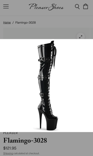 PLEASER 8" Heel Black Patent Platform Stretch Thigh Boot FLAMINGO-3028 ...