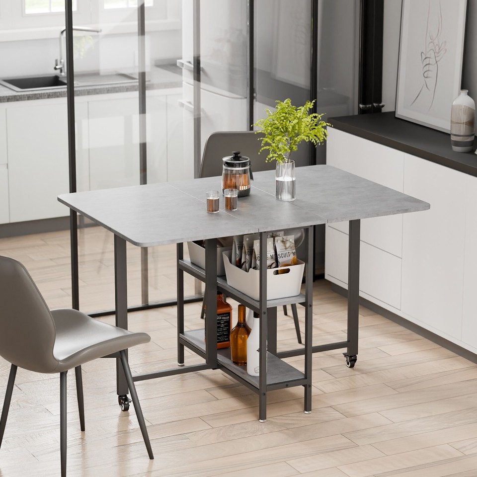 Mondeer Mobile Folding Dining Table with 2 Open Storage Shelves Dining ...