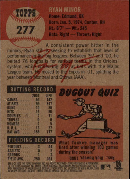 2002 Topps Heritage #277 Ryan Minor - NM-MT | eBay