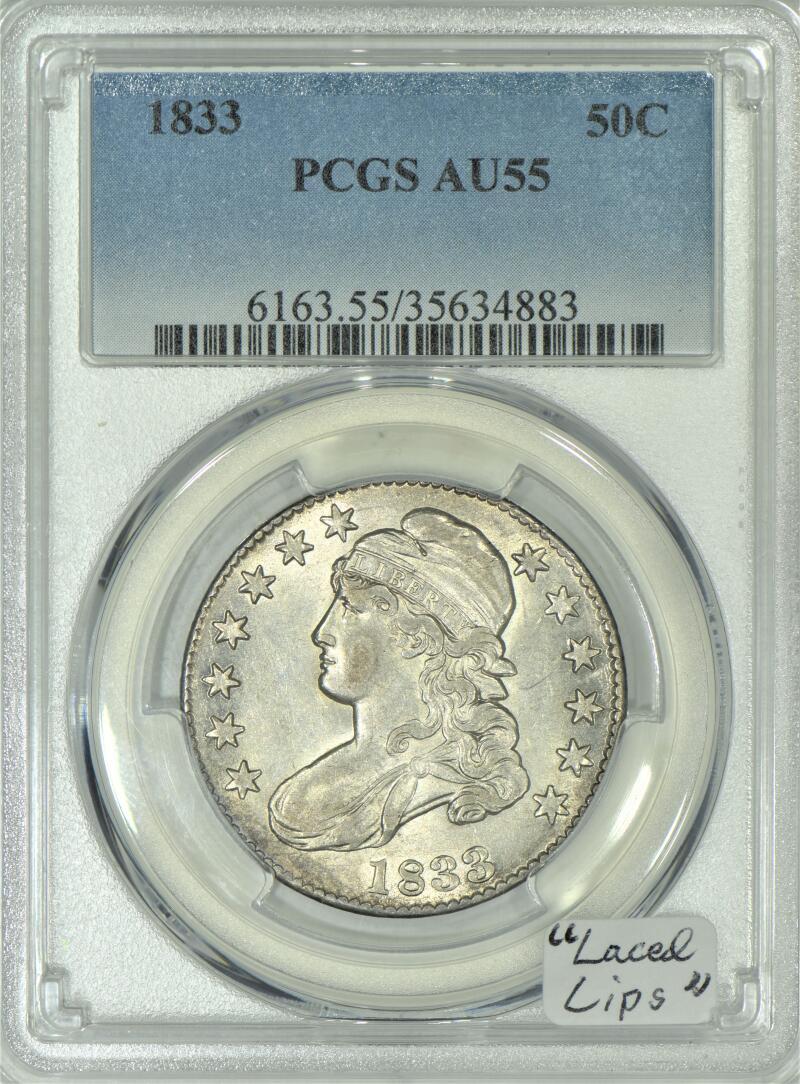 1833 Capped Bust Half Dollar PCGS AU-55; "Laced Lips" Variety, O-106 | eBay