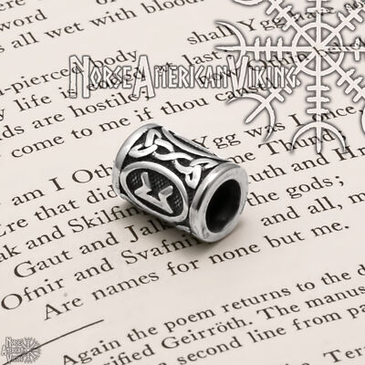 Viking Elder Futhark Pertho Rune Beard Hair Jewelry Bead 316L Stainless ...