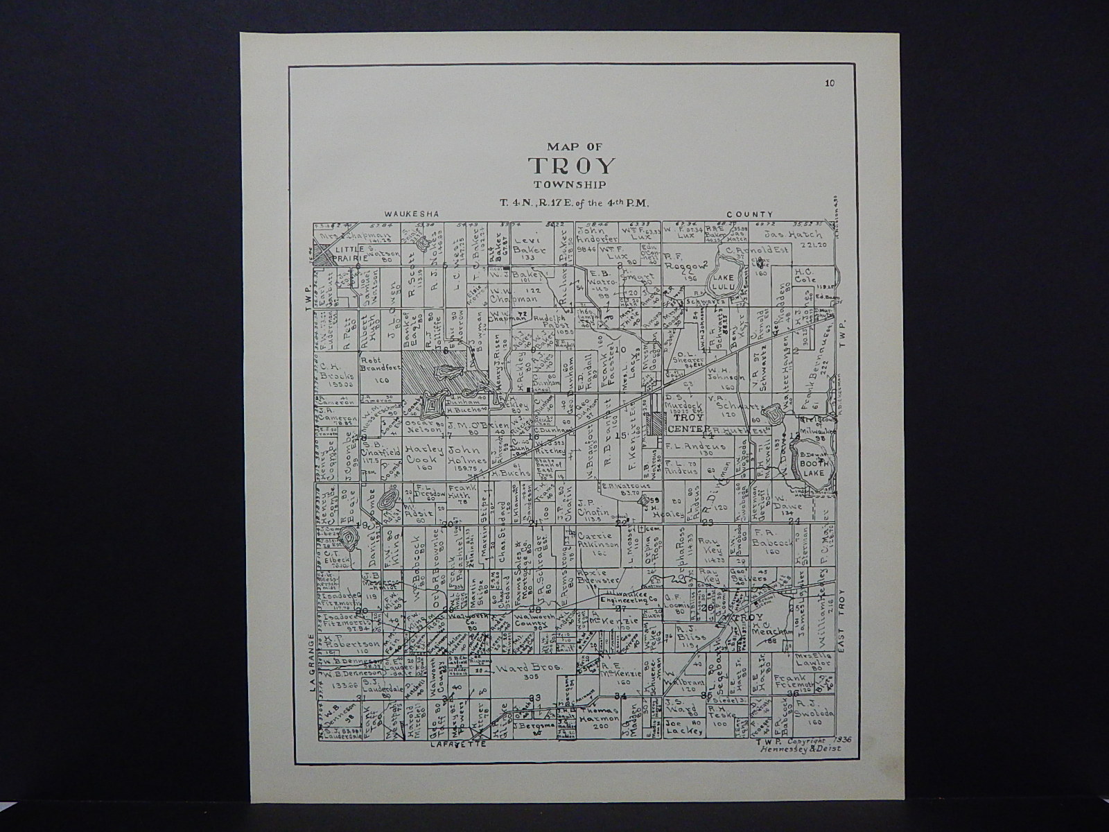 Wisconsin, Walworth County Plat Map 1936 Troy Township L21#03 | eBay