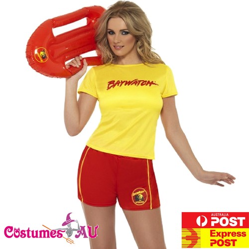 Ladies Baywatch Costume Beach Patrol Lifeguard Uniform Fancy Dress 80s ...