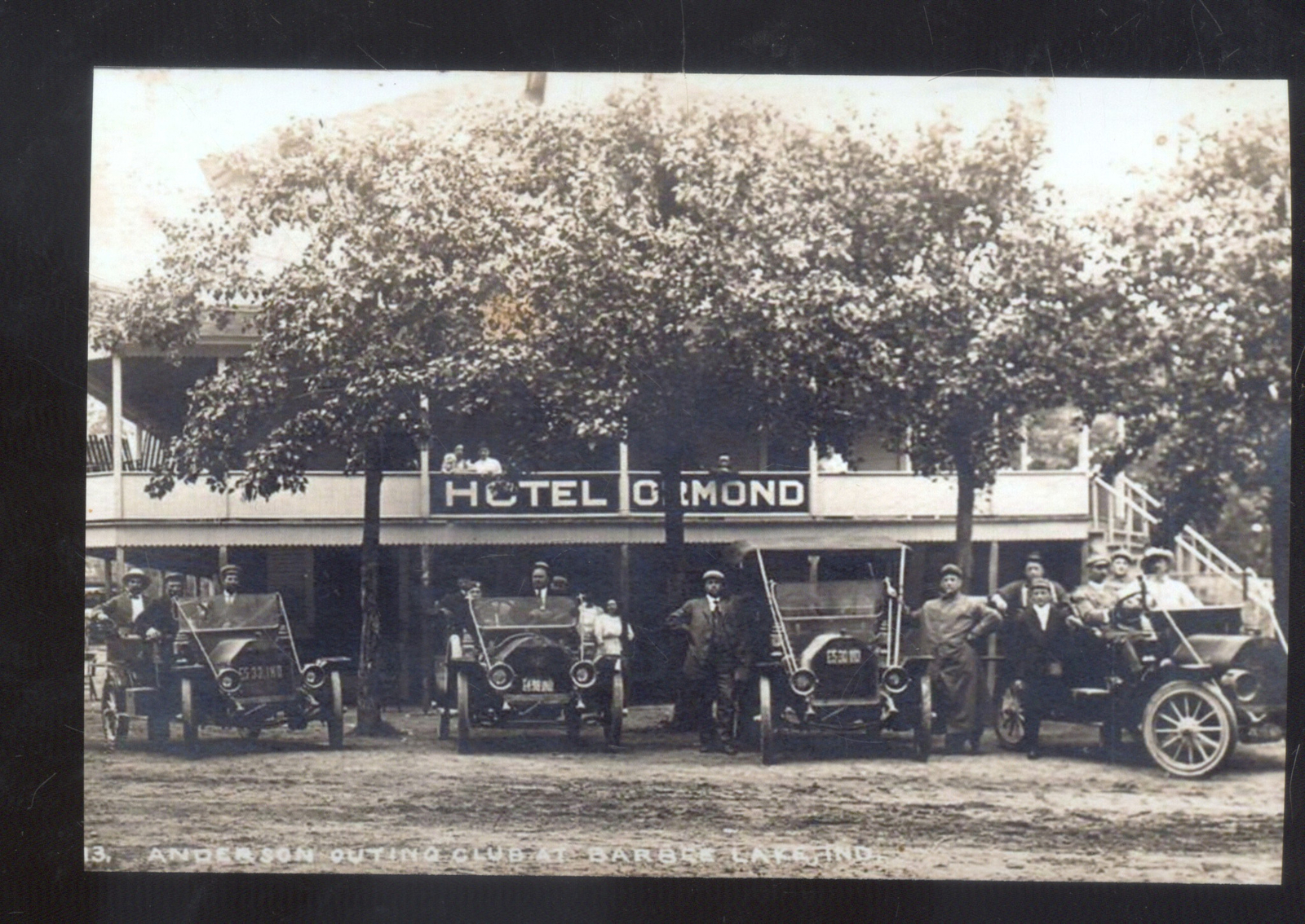 REAL PHOTO BARBEE LAKE INDIANA HOTEL ORMOND VINTAGE CARS POSTCARD COPY ...
