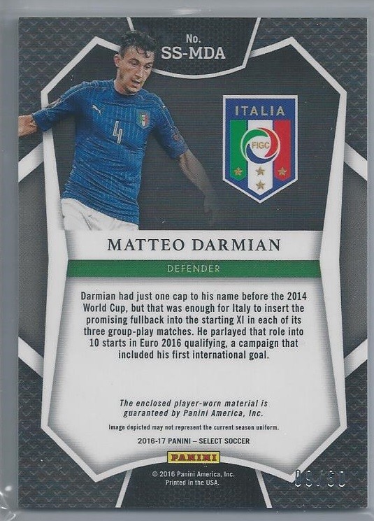 2016 Panini Select Swatches Matteo Darmian Neon Green Italy Man United ...