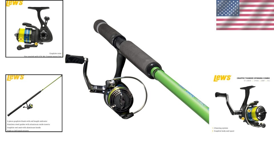 Crappie Thunder 10ft Graphite Spinning Rod & Reel Combo - Right or Left ...