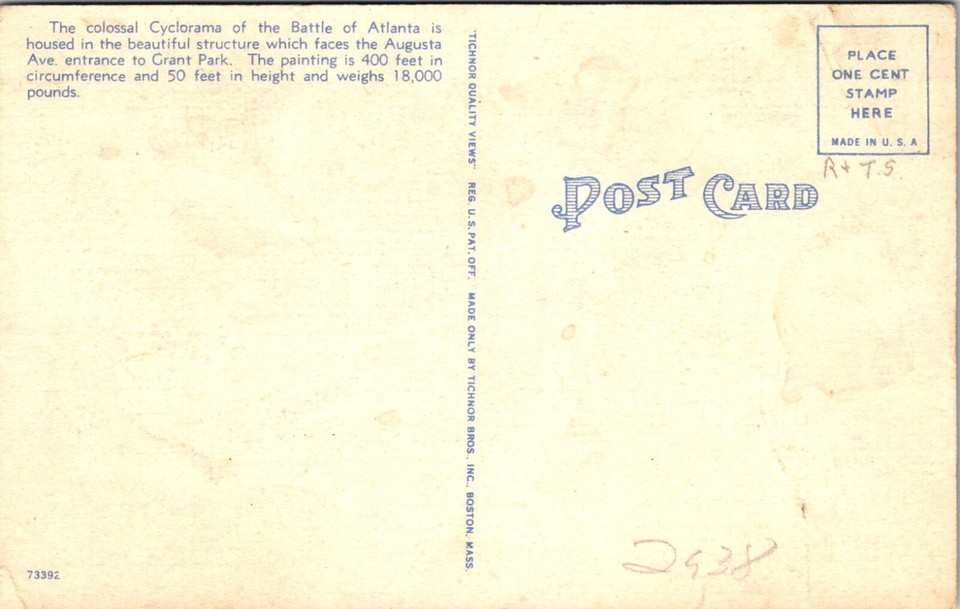 Cyclorama Battle Atlanta Civil War Augusta Georgia Postcard A26 | eBay