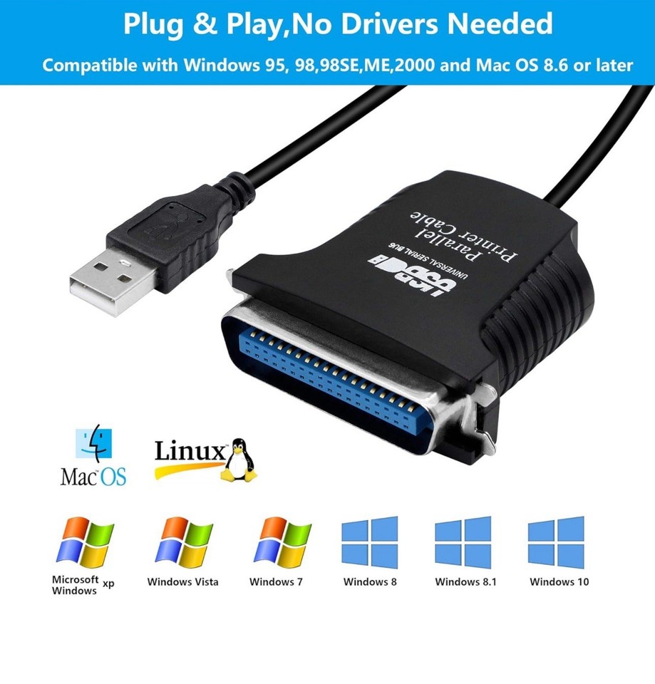 IEEE 1284 Parallel Printer Cable USB to PC, Laptop, 36-Pin Printer ...