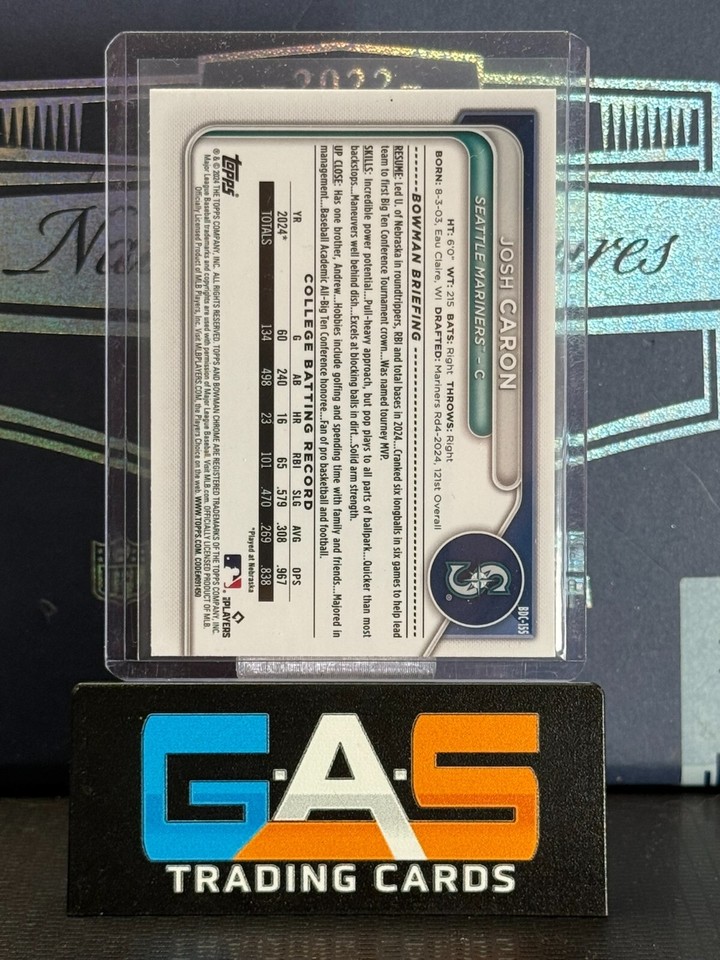 2024 Bowman Draft Josh Caron Chrome Bubble Gum #BDC-155 RC SSP Mariners ...