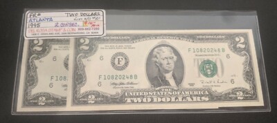 Lot of 2: Consecutively Numbered 1995 Two Dollar Bill Notes. Unc ...