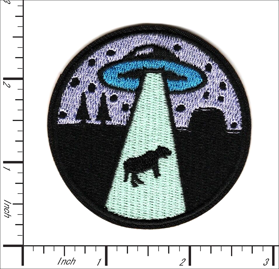 UFO Alien Abduction Cow Beam Design Embroidered Iron-On Patch | eBay