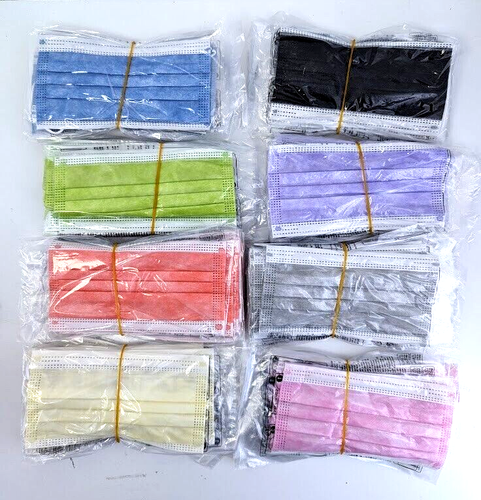 80pcs Individually Wrapped 3-Ply Disposable Face Mask 8 colors 80 ...