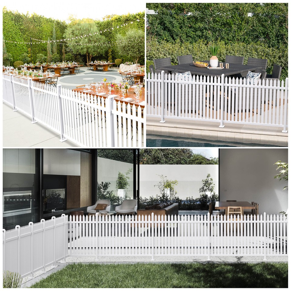 Vinyl Picket Fence PVC Panel White 84''Wx30''H Yard Garden Straight 20 ...