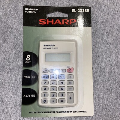 Sharp EL233SB NIB 8 Digit Handheld Calculator White Small for Pocket or ...