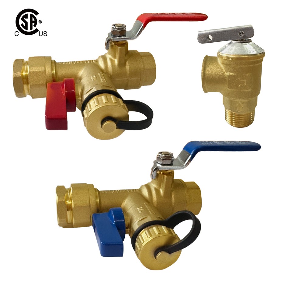 3/4" Threaded Isolation Valve & Pressure Relief Kits for Tankless Water ...