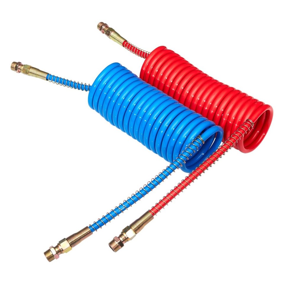 15' Red And Blue Coil Coiled Air Line Hose Set Trailer Brake 1/2 ...