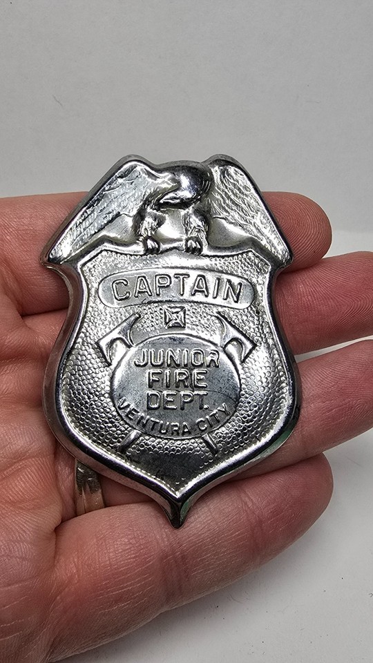 Vintage Junior Fire Dept Captain Toy Badge Ventura City Metal Shield ...