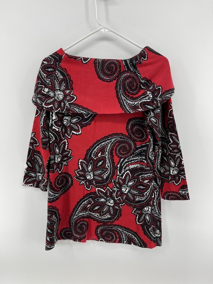 Carmen Marc Cowl Neck Blouse Top Womens Size Large Red Black Floral ...