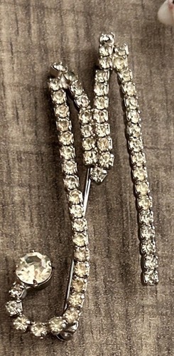 Vintage Original Initial Letter M Silver Tone Colorless Rhinestones ...