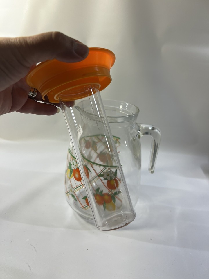 Vintage Cerve Glass Pitcher 8” Made in Italy ~with ice Chiller Insert ...