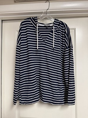 Women’s Buffalo David Bitton XXL Navy Blue White Striped Hooded Top ...