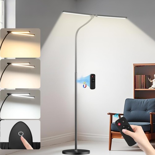 Led Floor Lamp for Office, 24W 2400LM Tall Reading Lamp, Dual Head ...