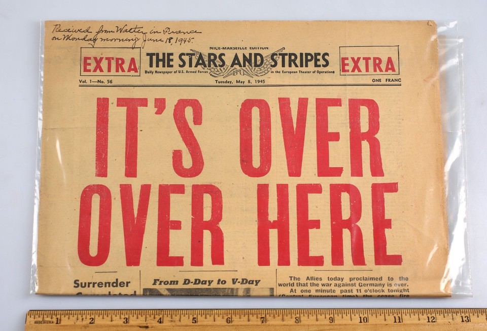 Rare Original 1945 Stars and Stripes Newspaper May 8 VE Day It's Over ...