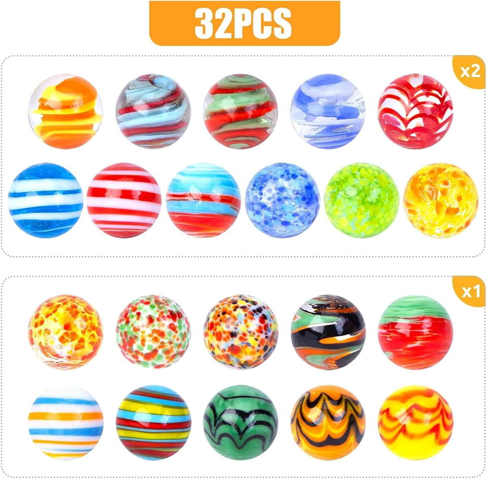 32PCS Glass Marbles Bulk, 16mm/0.6inch Handmade Colorful Assorted ...
