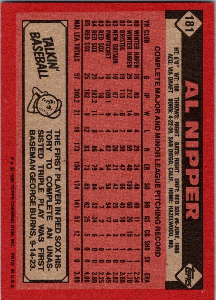 Al Nipper 1986 Topps #181 Boston Red Sox | eBay