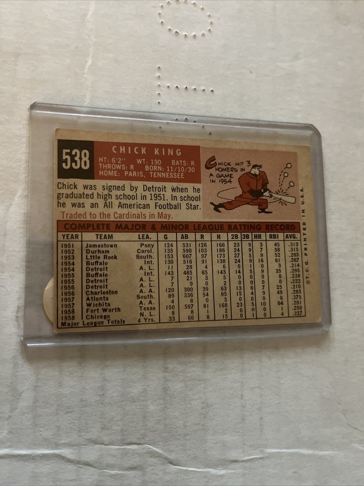 1959 Chick King Chicago Cubs Topps Baseball Card #538 | eBay