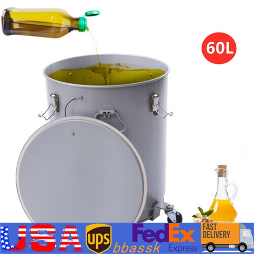 60L Fryer Grease Bucket Open-mouth Oil Storage Container W/ Filter Bag+ ...