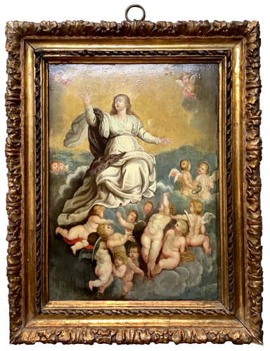 17h Century Putti Angel Assumption Virgin Flemish Dutch RUBENS Oil ...
