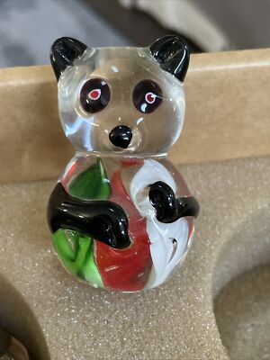 Art Glass Paperweight Figurine Murano Panda Bear Swirl Green Red White ...