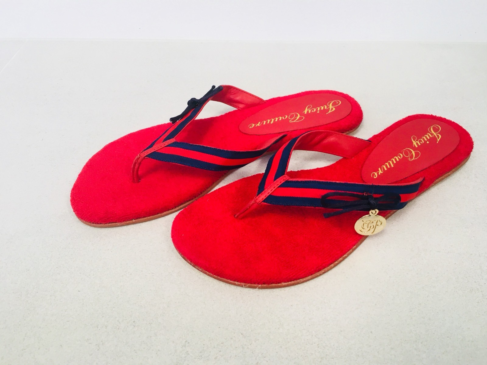 Juicy Couture Red Suede Gold Juicy Disc Thong Flip Flops Sandals 7M NIB ...