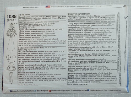 1088 Simplicity Uncut Pattern, "Frozen" 18" Doll Clothes | eBay