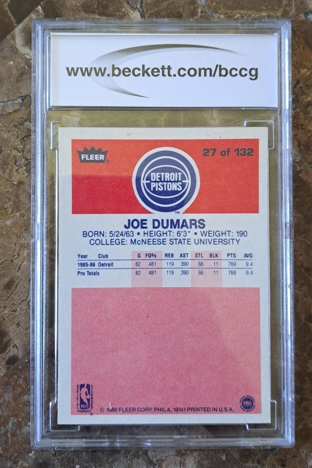 1986 FLEER BASKETBALL JOE DUMARS ROOKIE #27 BCCG 10 BECKETT Free Fast ...