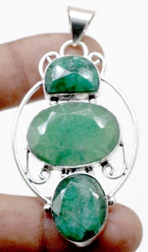 925 Sterling Silver Green Ruby Gemstone Jewelry Pendant Size-2.10'' | eBay