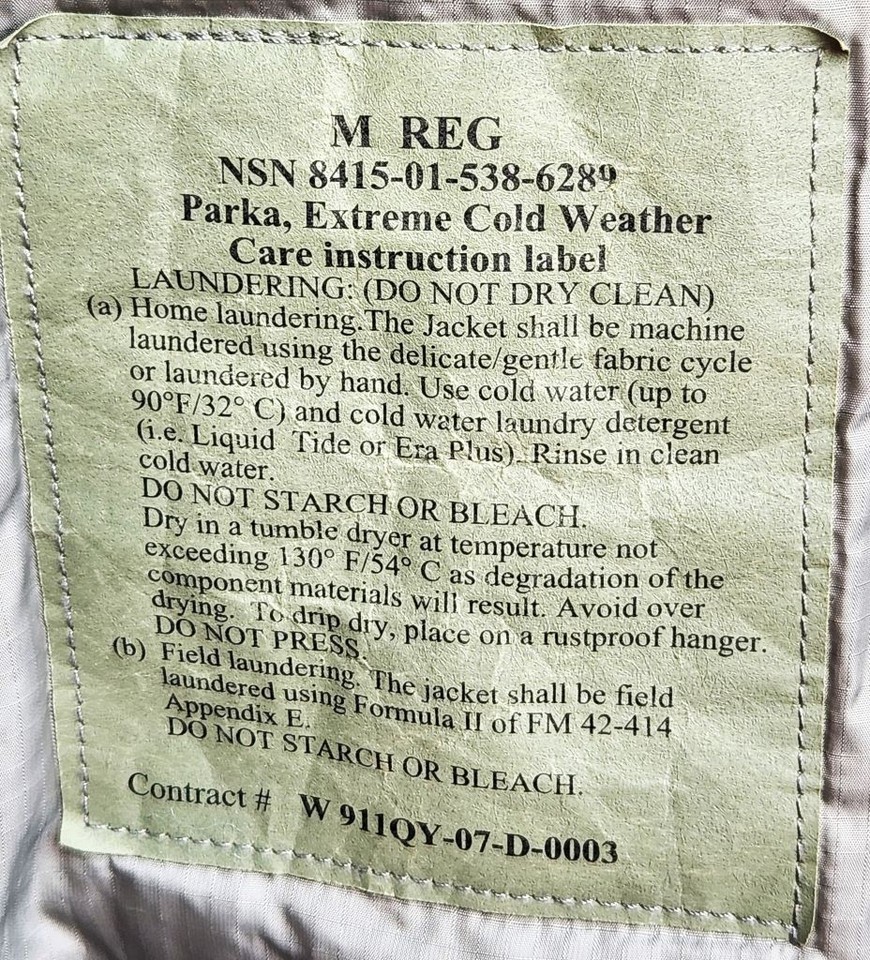 US Military Gen III Extreme Cold Weather Parka Level 7 Size Medium ...