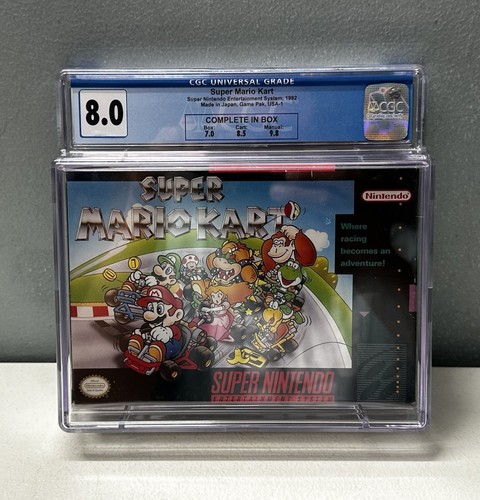1992 SNES Super Mario Kart Graded CGC 8.0 CIB Black Label Complete ...