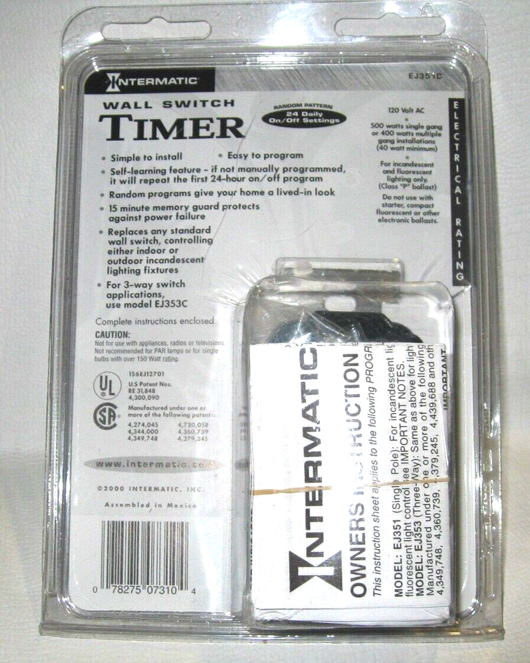 Intermatic Wall Switch Timer EJ351C New Sealed 24 Hour Programmable ...