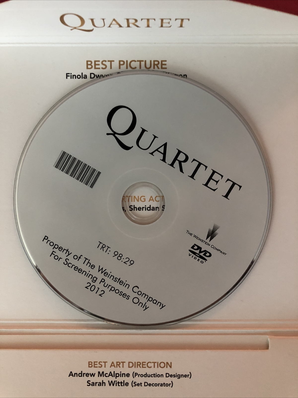 FYC DVD - Quartet 2012 TWC RARE! Maggie Smith Dustin Hoffman | eBay