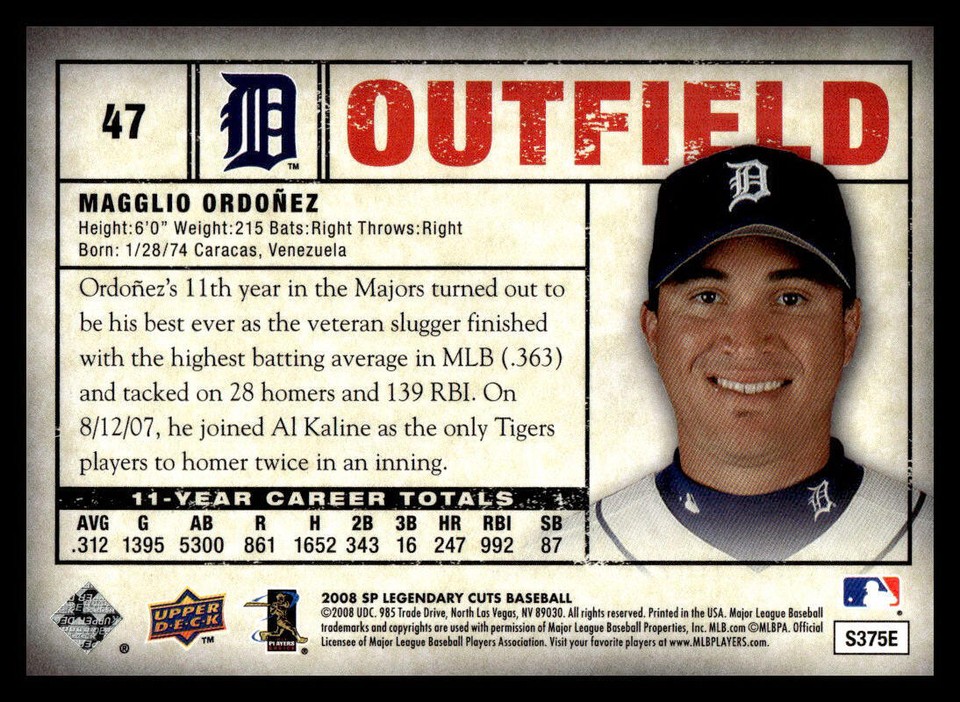2008 SP Legendary Cuts Magglio Ordonez #47 Detroit Tigers | eBay
