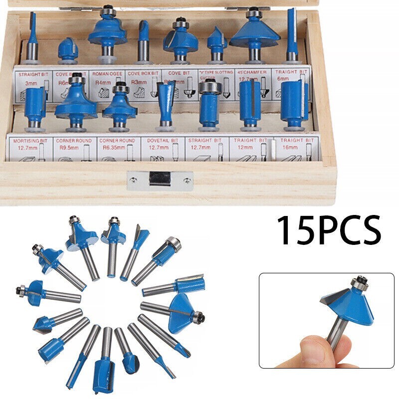 15Pcs Carbon Milling Cutter Router Bit Set Tungsten Carbide Router 1/4 ...