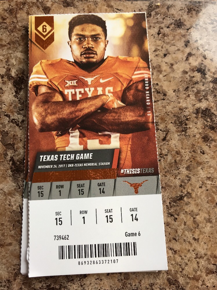 2017 TEXAS LONGHORNS VS TEXAS TECH FOOTBALL TICKET STUB 11/24 | eBay