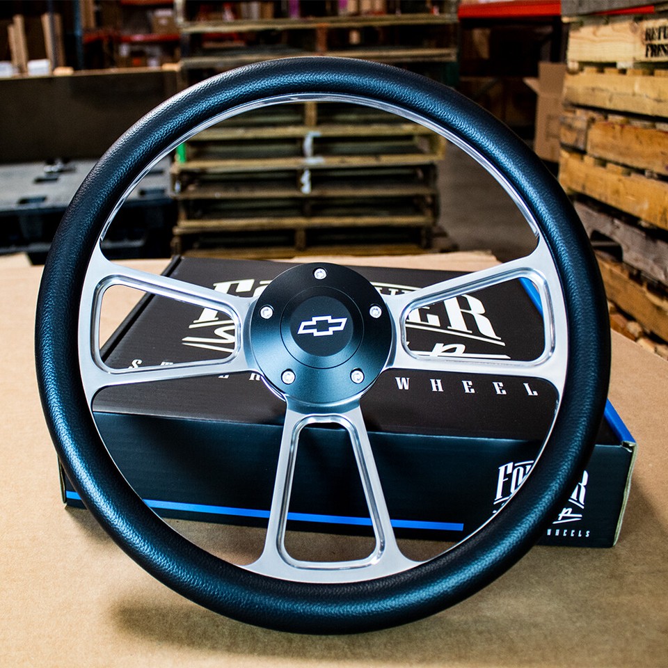 14" Billet Muscle Steering Wheel with Black Vinyl Wrap for 69-94 Chevy ...