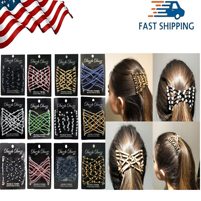 Fashion Magic Beaded Double Hair Comb Stretchy Elastic Hair Clip for ...