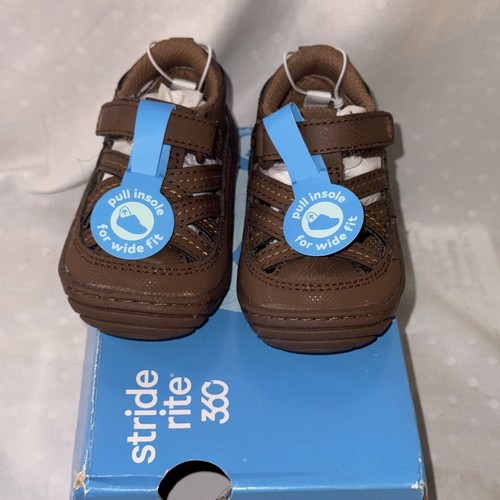 Stride Rite 360 Sandals Boys Amos 2.0 Brown Washable Fits Med-Wide Feet ...
